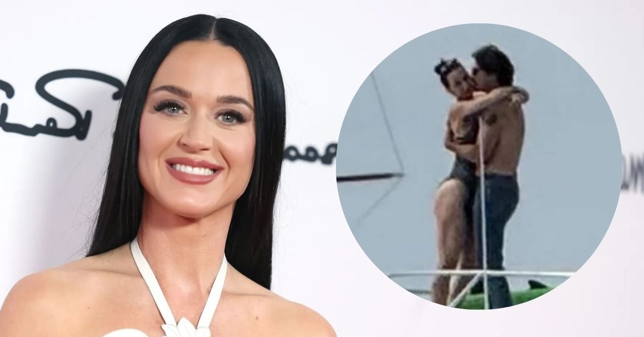 La cantante Katy Perry abraza al ex primer ministro canadiense en un yate privado.