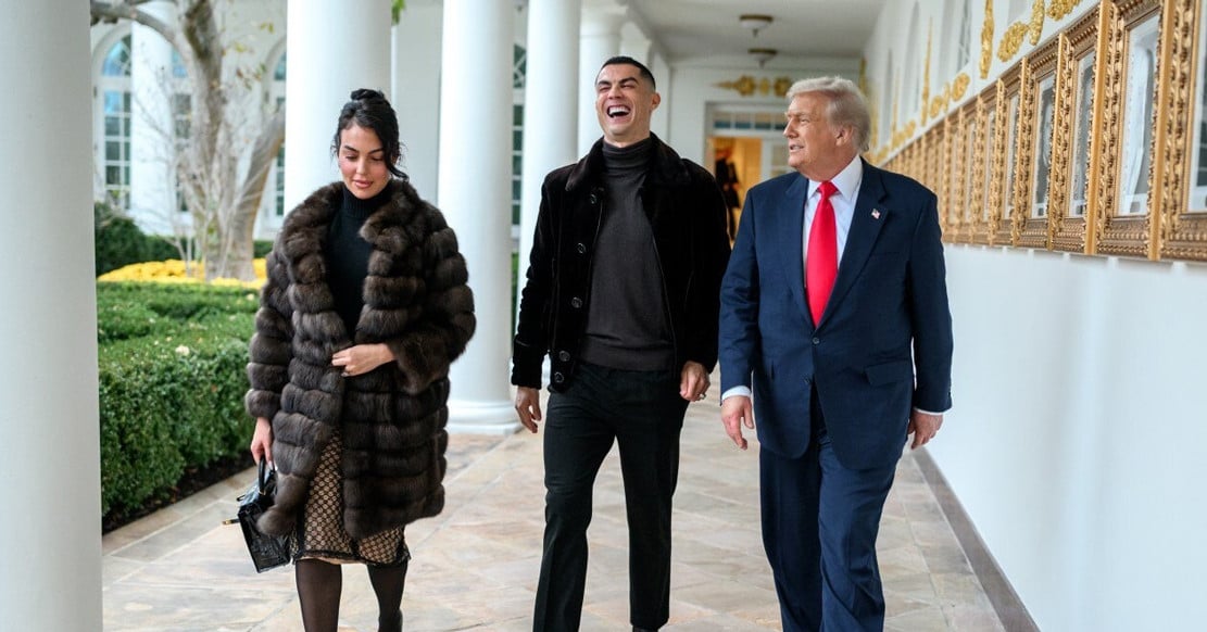 Ronaldo laughs while walking with President Donald Trump