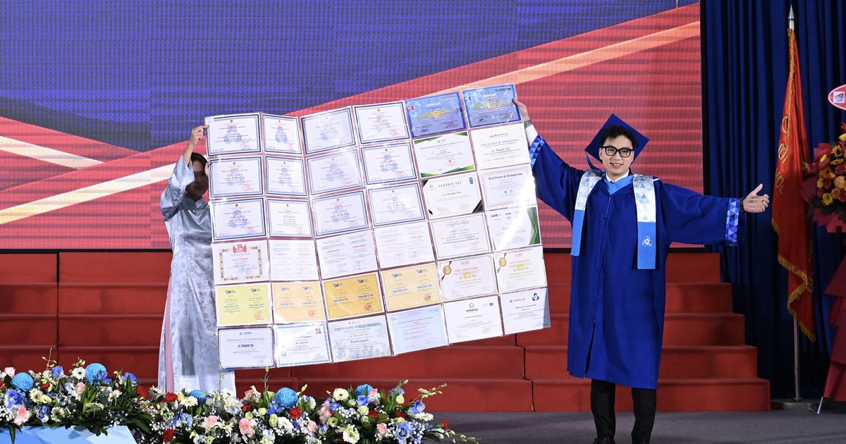 Male student of Polytechnic with a series of certificates of merit ...