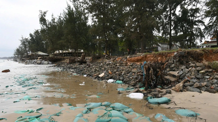 High tides are encroaching on My Khe beach.
