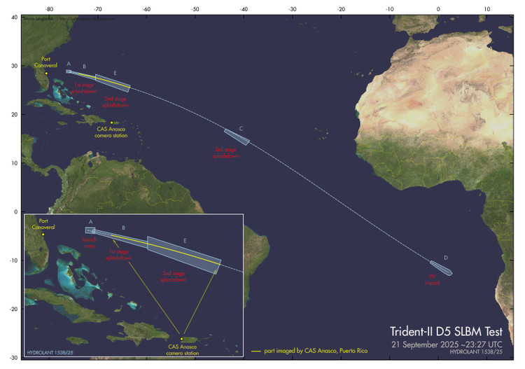 The US Navy tested the Trident ICMB missile, which does not carry a ...