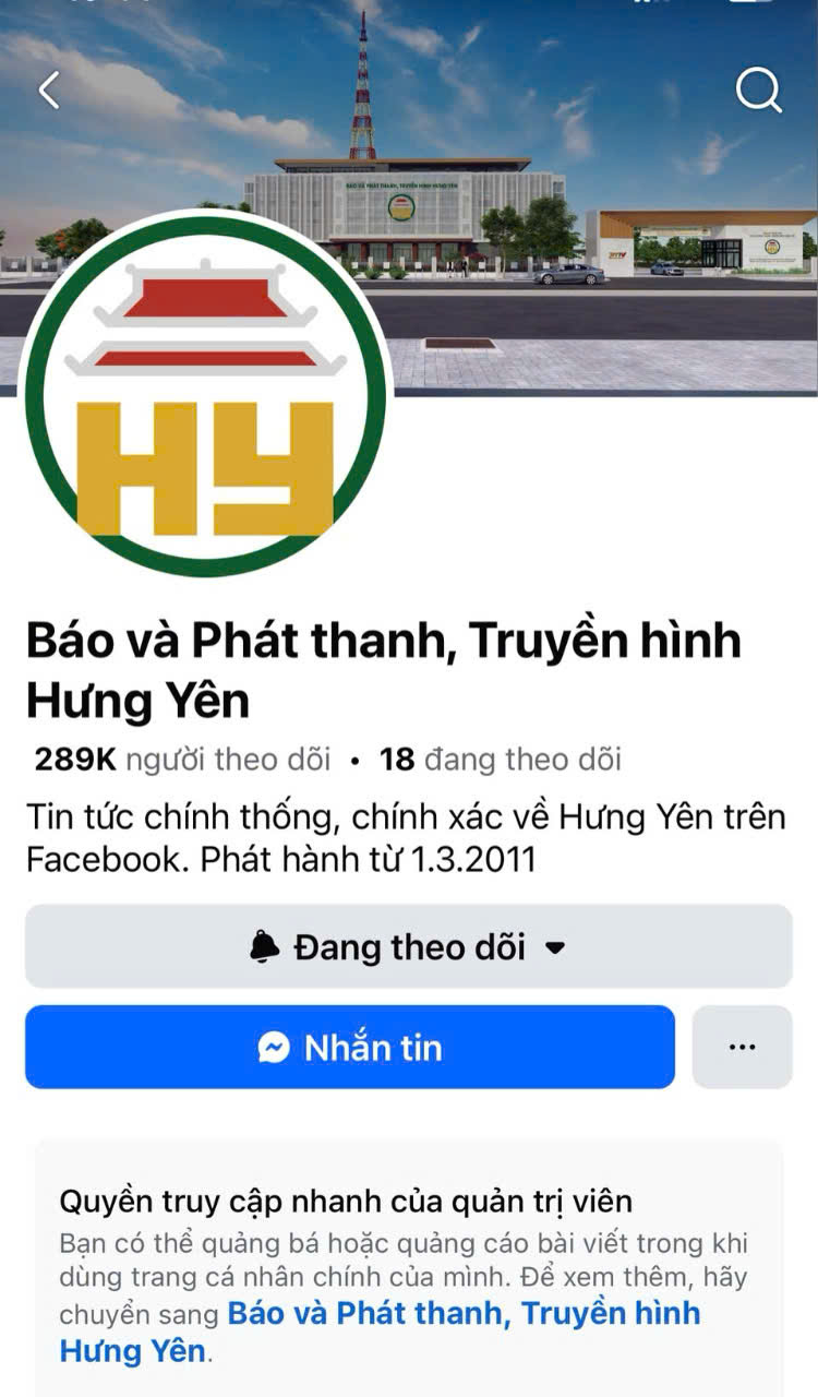 Notice of change of Fanpage name of Hung Yen Newspaper and Radio and Television