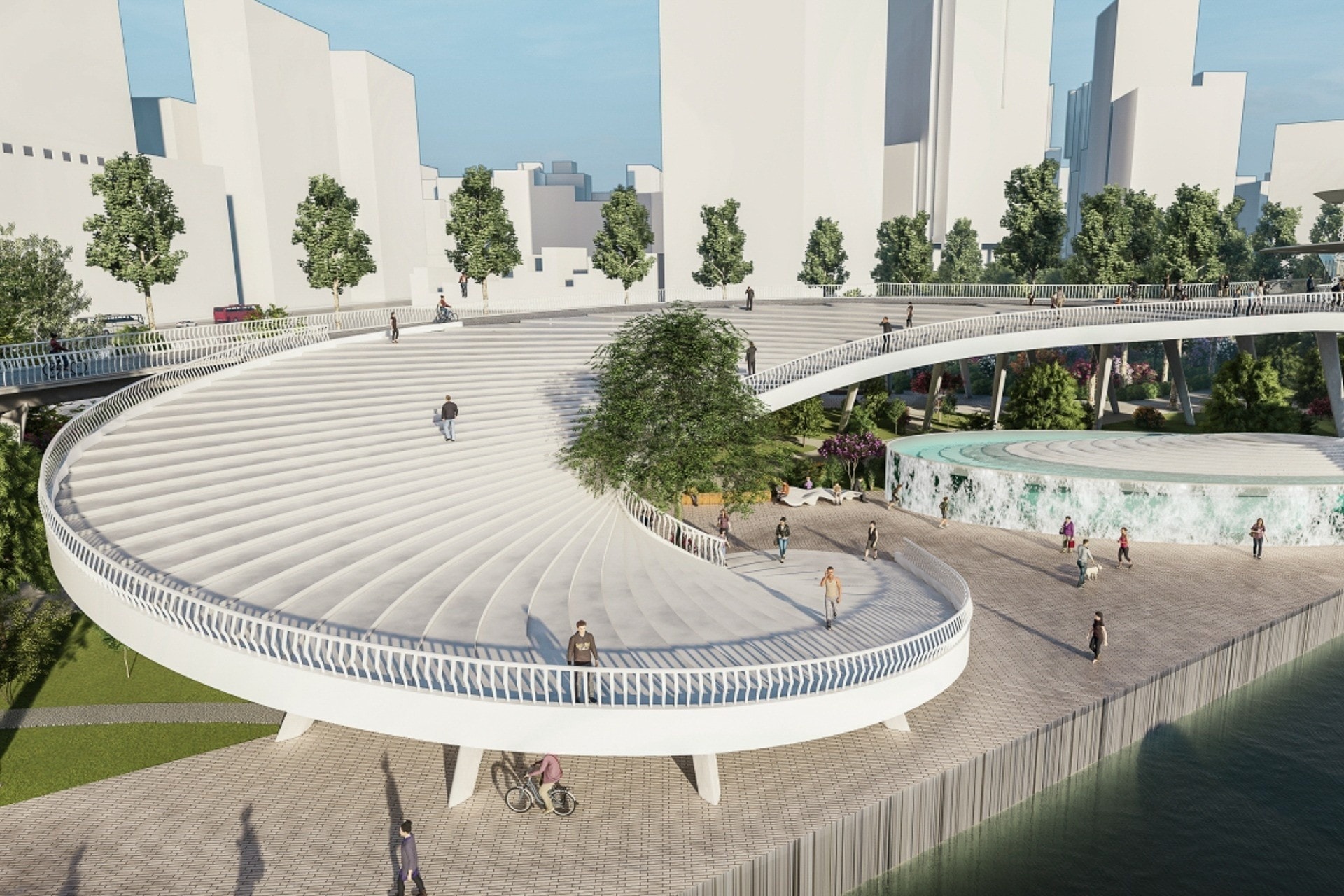 Pedestrian bridge shaped like a coconut leaf across the Saigon River: A ...