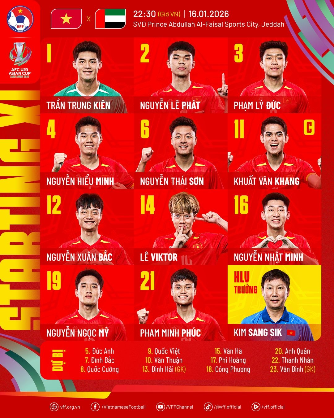 Live coverage of Vietnam U23 0-0 UAE U23: Dinh Bac on the bench.