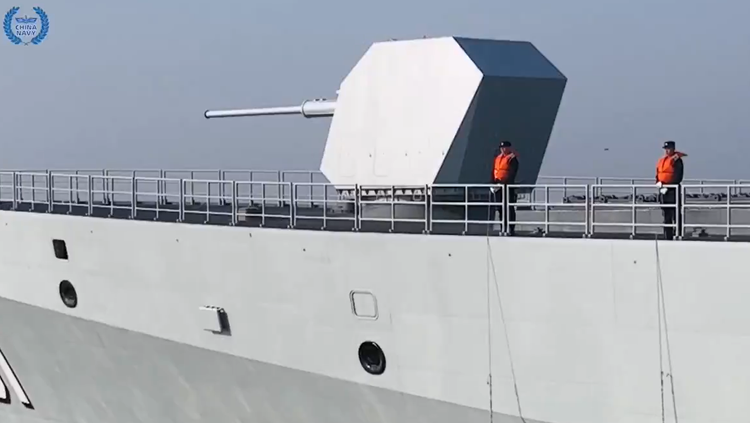 Chinese Type 055 destroyer conducts anti-submarine warfare drills.