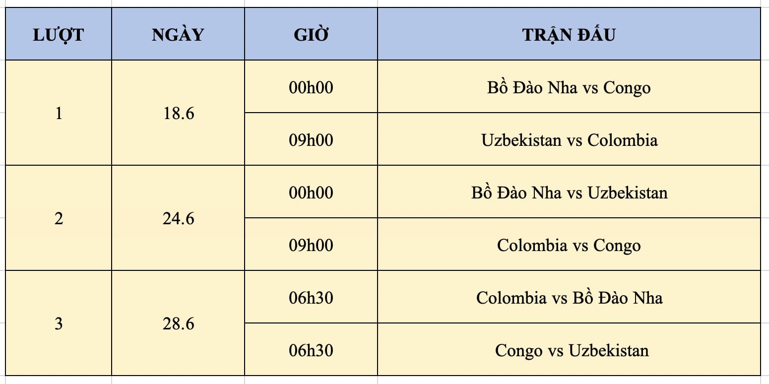 Live broadcast schedule for Group K - FIFA World Cup 2026 on VTV